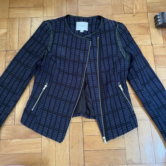 Piperlime | Jackets & Coats | Fun Blue And Faux Leather Jacket | Poshmark